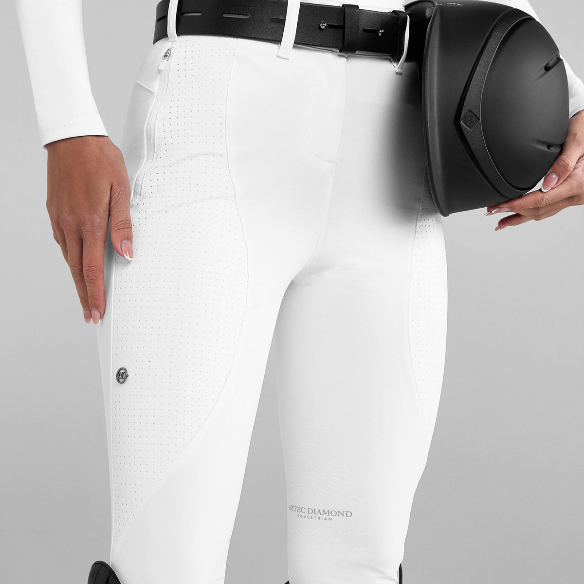 White Riding Breeches- Competition Breeches – Aztec Diamond