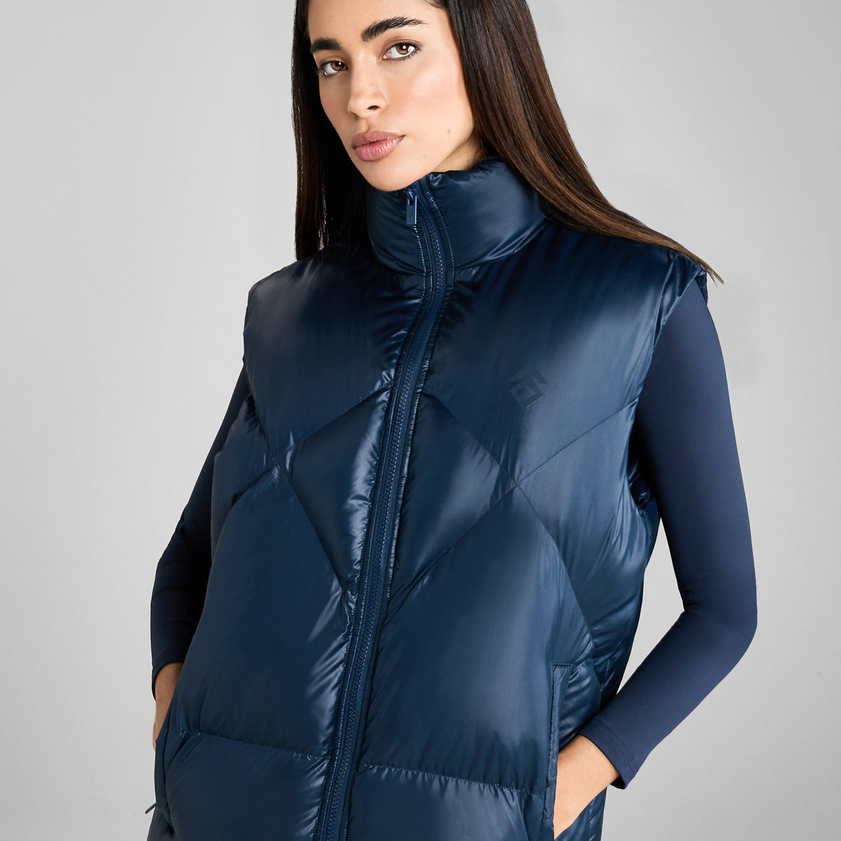 Navy Puffer Gilet – Aztec Diamond